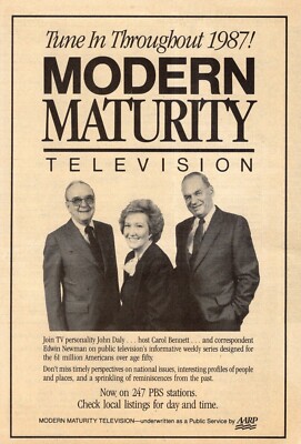 1987 PBS TV AD MODERN MATURITY SHOW CAROL BENNETT EDWIN NEWMAN & JOHN ...