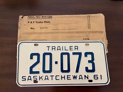 1961 Saskatchewan Canada Trailer License Plate Tag 20-073 with original ...