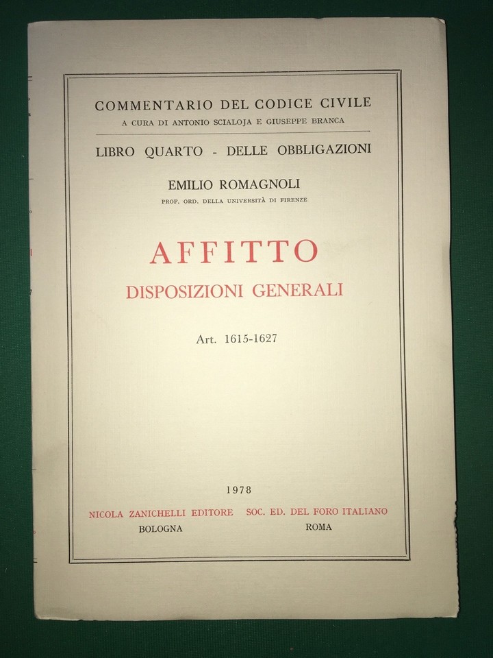 AFFITTO. DISPOSIZIONI GENERALI Art. 1615-1627 - Emilio Romagnoli | eBay
