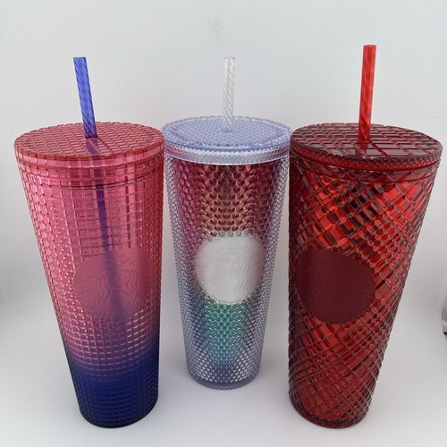 3 Starbucks Cold Cup 24oz Tumblers: Pink/Purple Grid, Red Bling ...