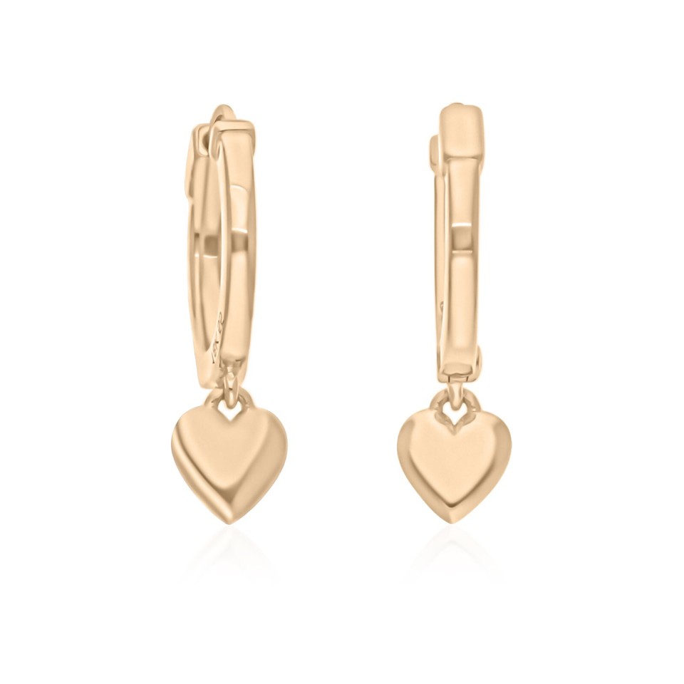 14k Yellow Solid Gold Heart Shape Charm Huggie Earrings Jewelry ...
