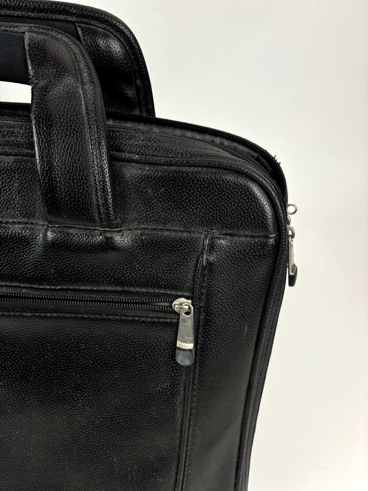 DELL Black Leather Executive Brief Case Laptop Travel Bag Padded ...