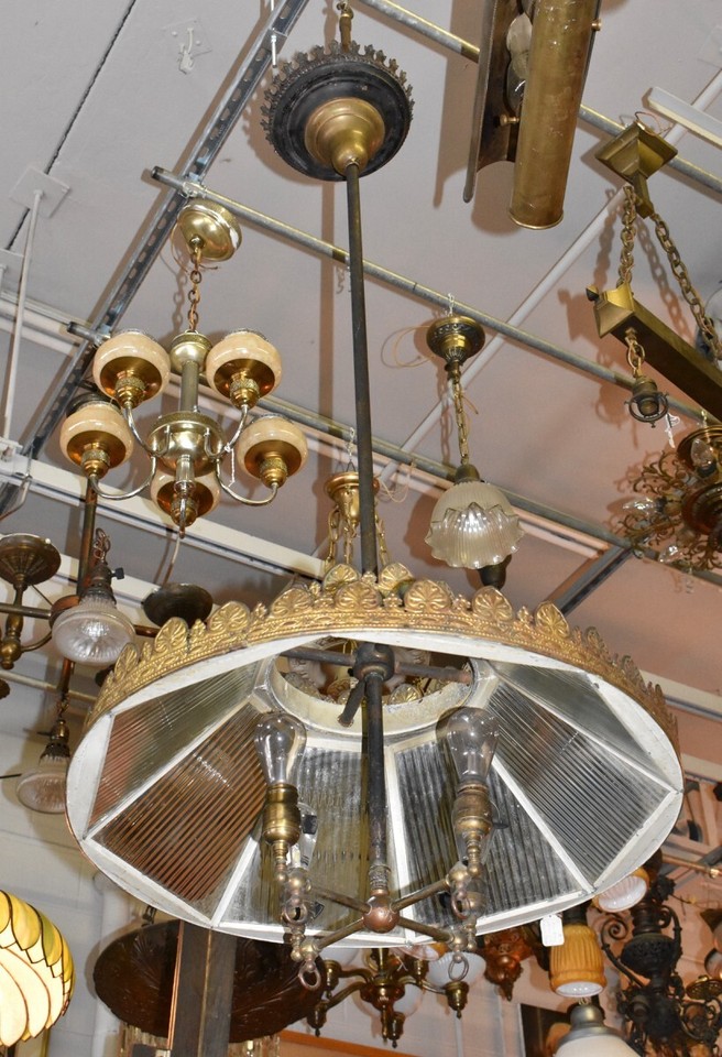 Large Ripple Mirrored Reflector Shade Chandelier Gasolier Frink Wheeler ...