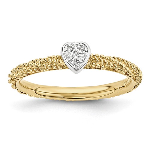 Lex & Lu Silver Diamond Stackable Exp. Yellow Gold Plated Heart Ring ...