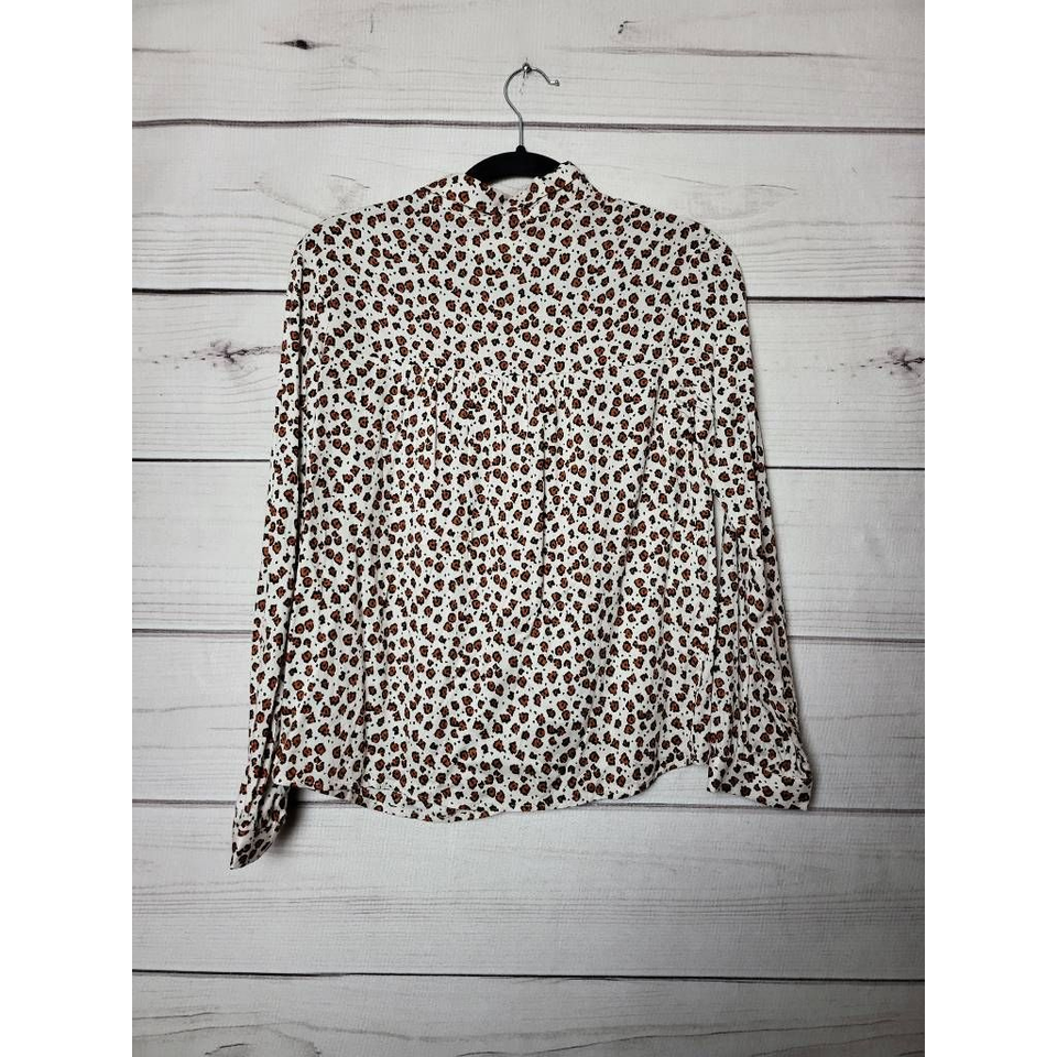 Zara Kids Girls Button-Up Shirt White Animal Print Long Sleeve Collared ...