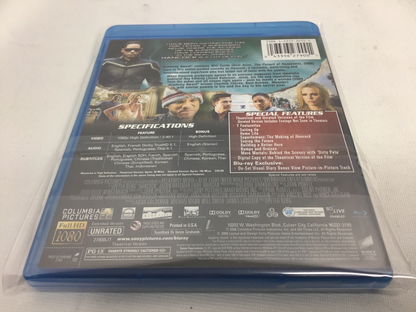 HANCOCK (Blu-ray Disc, 2008, Unrated Special Edition... Two Disc Set ...