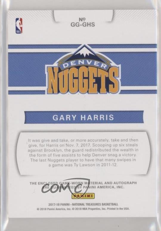 2017-18 Panini National Treasures Game Gear Prime /25 Gary Harris #GG ...