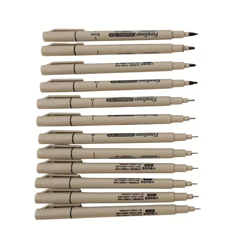 12pcs Fine Line Waterproof Ink Pen Set - Black, Multiple Tip Sizes ...