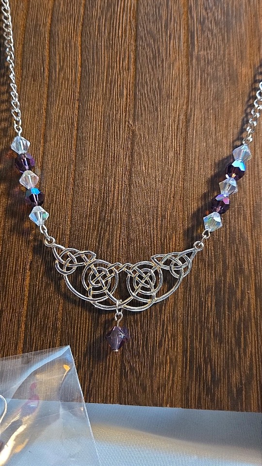 Silver Tone Crystal Gemstone Necklace W/ 925 Matching Earrings Celtic ...