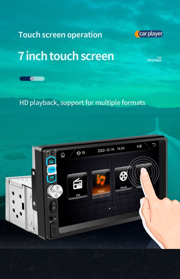 Touch Screen AUX Stereo Car Radio Bluetooth 7in For Wired Carplay ...