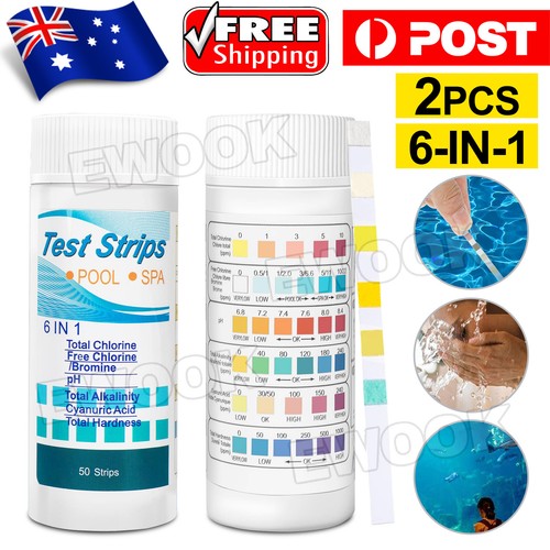 2Bottle 6in1 Swimming Pool Test Kit Chlorine Dip Test Strips Tub SPA PH ...
