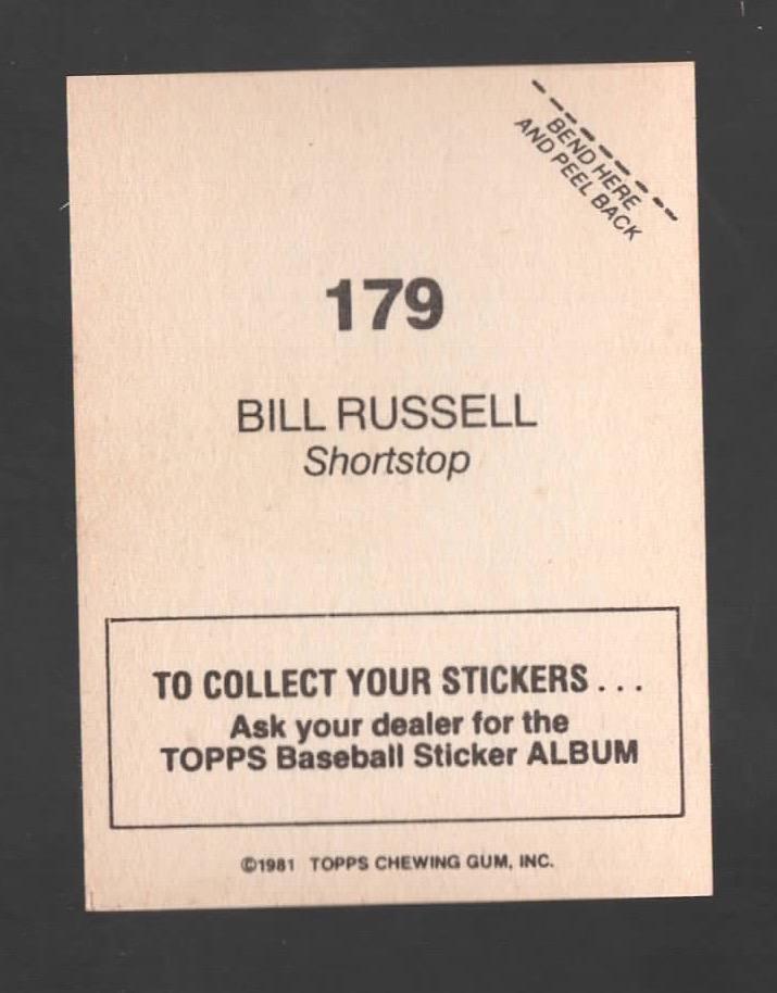 1981 Topps Stickers Bill Russell Los Angeles Dodgers #179 Excellent | eBay