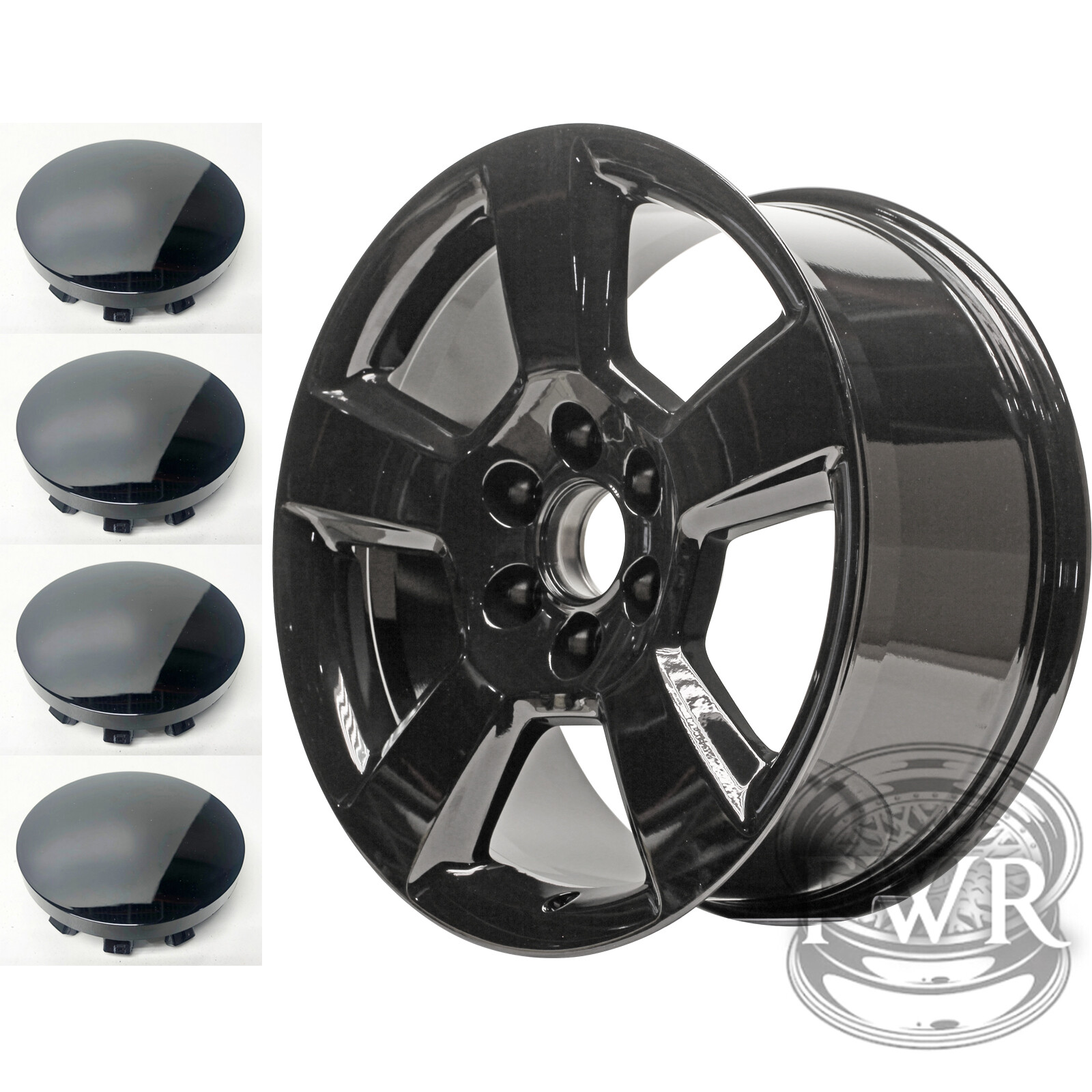 New Set of 4 Center Caps For 20" 5 Spoke Black Wheel on Silverado Tahoe ...