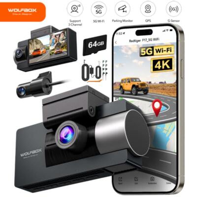 WOLFBOX 4K 5G WiFi GPS 3 Channel Dash Cam Front and Rear Inside W ...