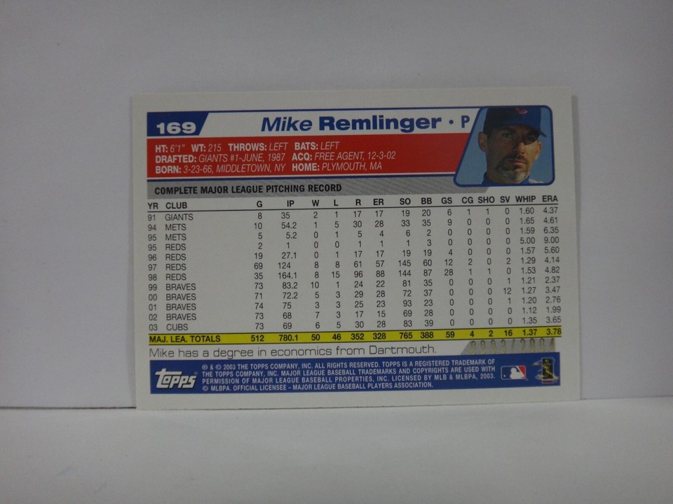 2004 Topps Gold /2004 Mike Remlinger #169 | eBay