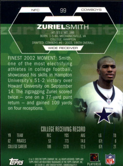 2003 Finest #99 Zuriel Smith RC Rookie Card | eBay