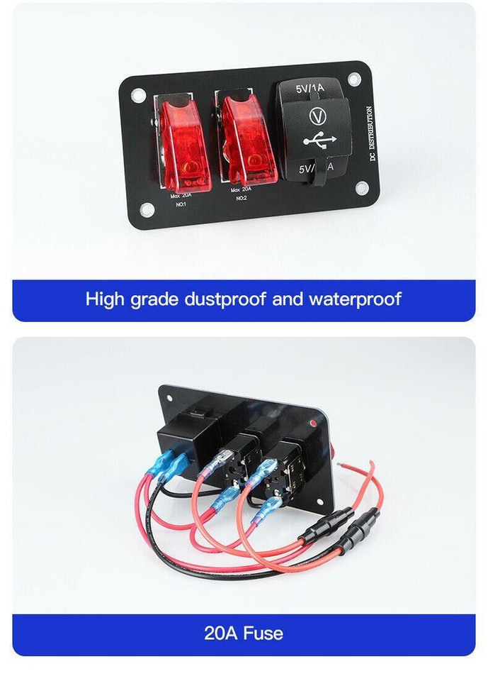 2 Gang Red LED Rocker Switch Control Panel Breaker Dual USB for Car ...