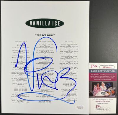 Vanilla Ice Hip Hop Rap Artist Signed Ice Ice Baby Lyric Sheet ...