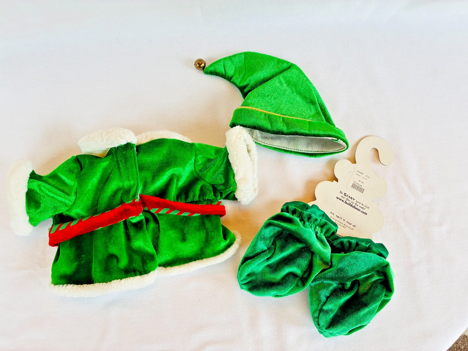 Build a Bear Elf Vtg Red Green Velour Christmas Teddy Costume Outfit 4 ...