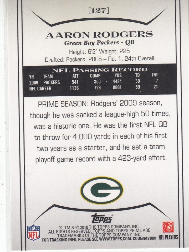 AARON RODGERS 2010 Topps Prime #127 Packers | eBay