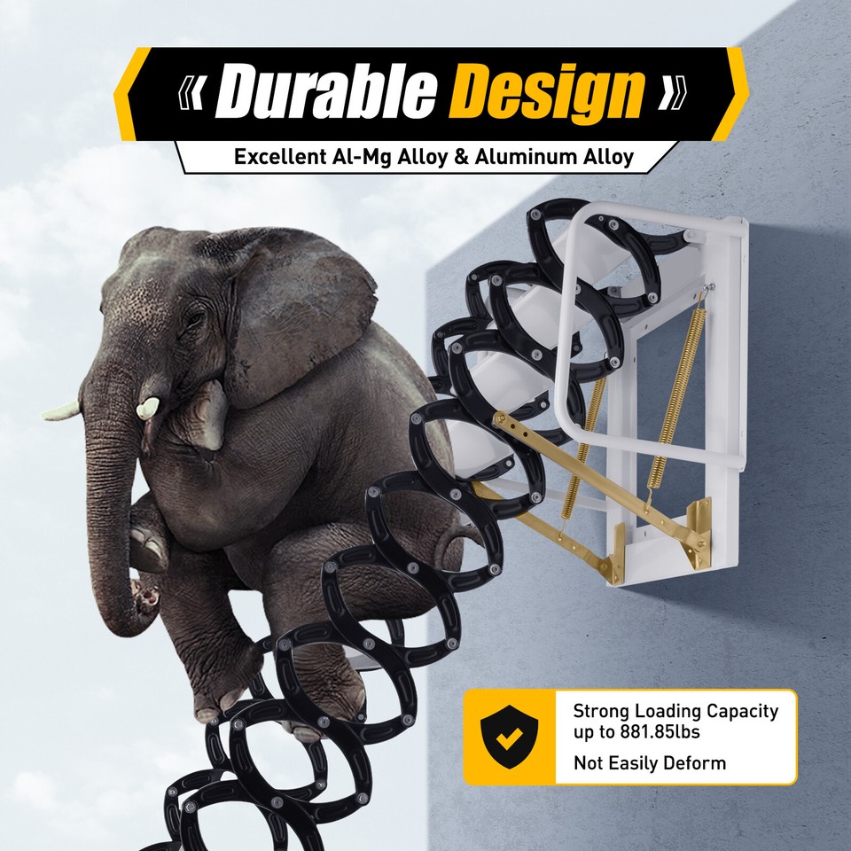 12 Steps Wall Mounted Folding Ladder Loft Stairs White Attic Steps Pull ...