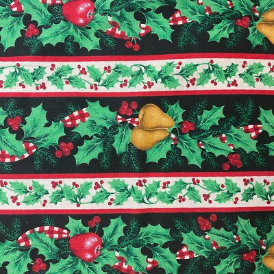 Vintage 90s Christmas Fruit & Holly Ribbons Fabric - Quilt, Craft, Sew ...