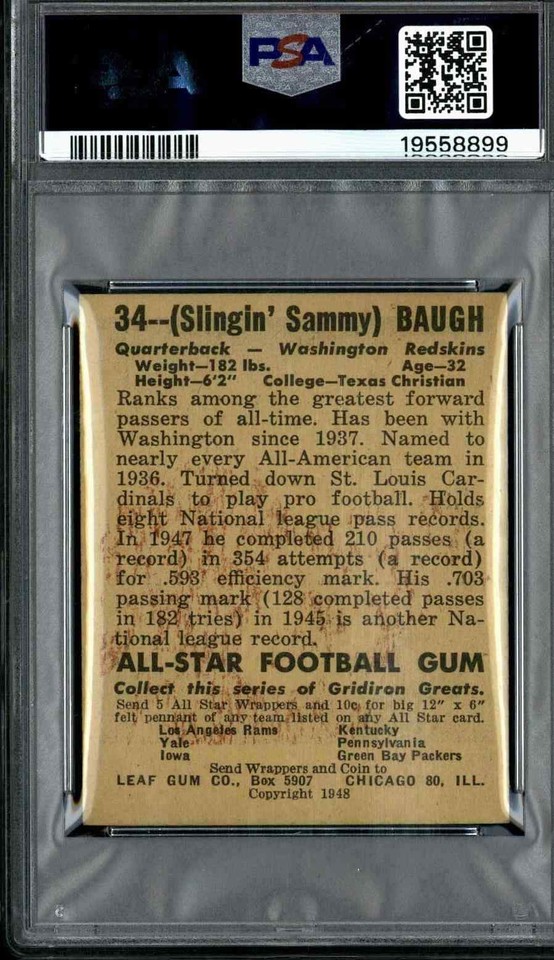 1948 Leaf #34 Sammy Baugh - PSA 8 OHIO STATE Buckeyes Rookie | eBay