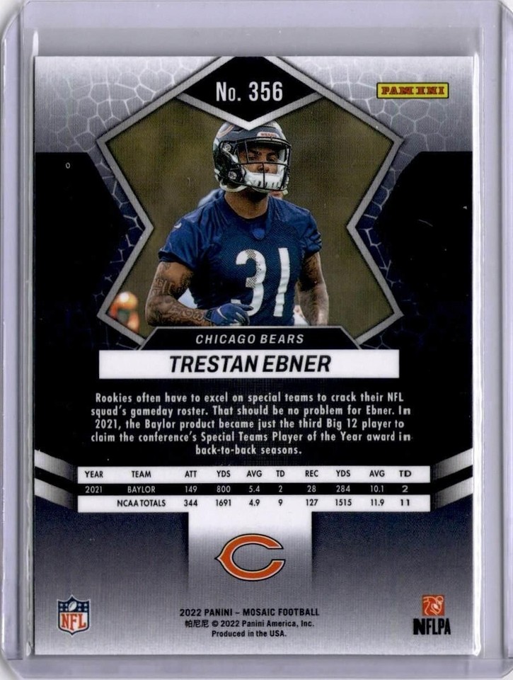 Trestan Ebner 2022 Panini Mosaic Football NFL Rookie Card #356 RC ...