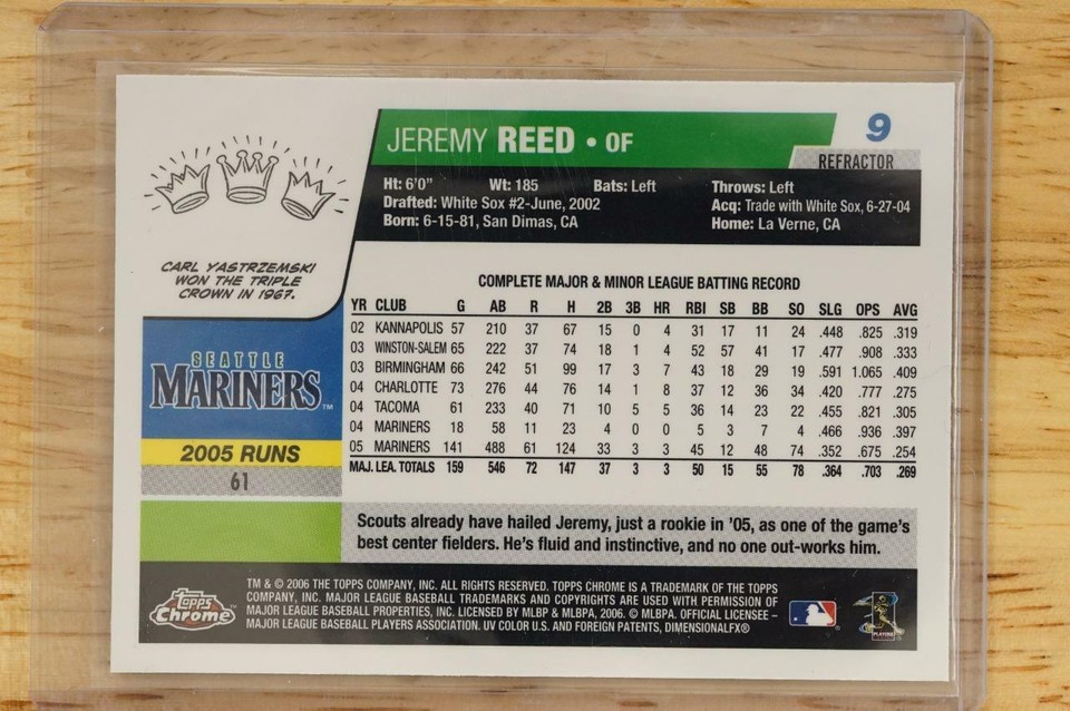 2006 Topps Chrome Baseball Card Refractor Jeremy Reed Seattle Mariners ...