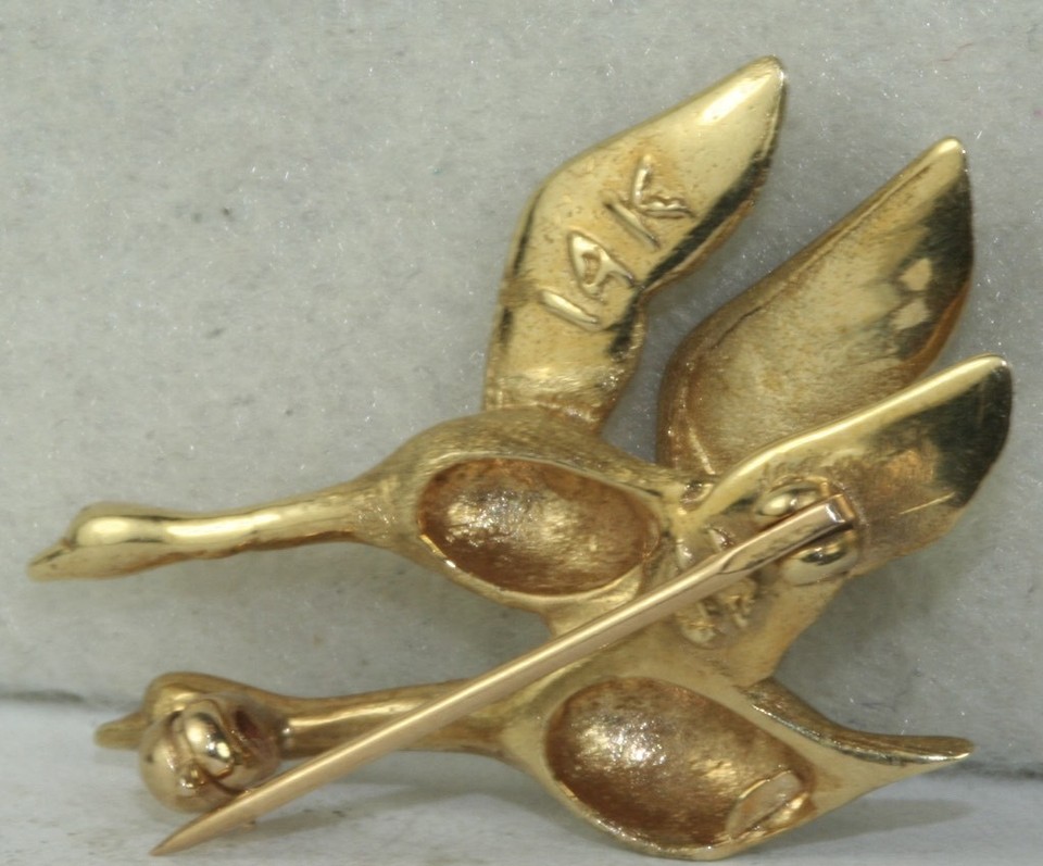 VINTAGE 1970'S 14K GOLD TWO CANADIAN GOOSE PIN RUBY EYE | eBay