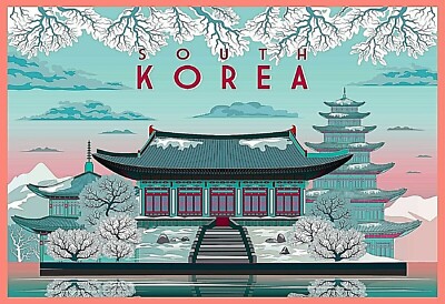 South Korea in Winter Korean Retro Asia Travel Ad Art Deco Print Poster ...