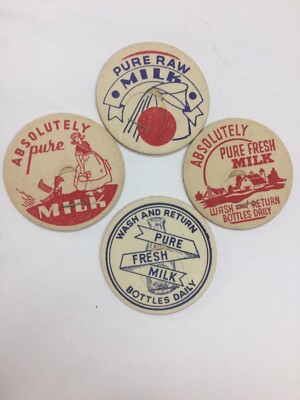 Vintage Cardboard Milk/Dairy Bottle Caps - Lot of 4; 4 Different ...