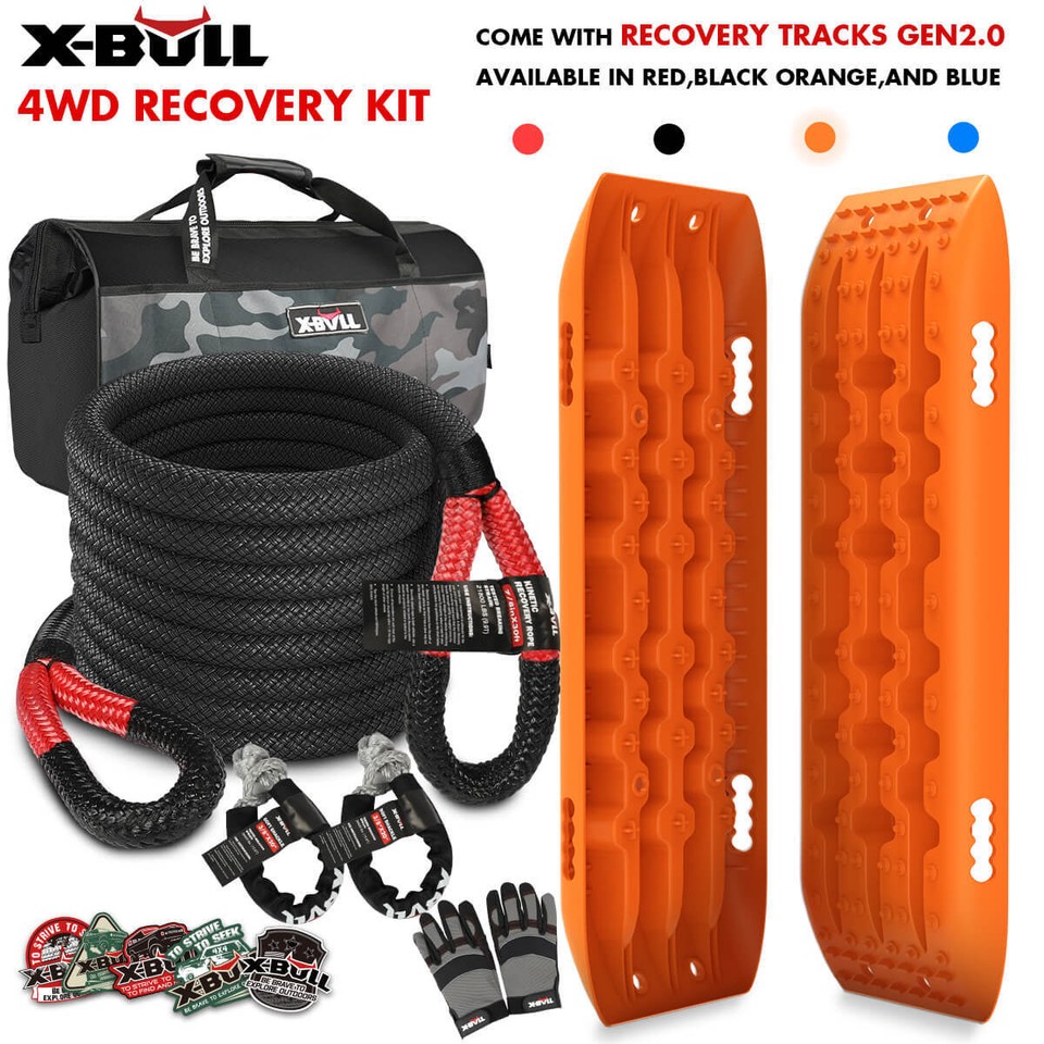 X-BULL 4WD Recovery Kit Kinetic Rope Soft Shackles Recovery Tracks 2PCS ...