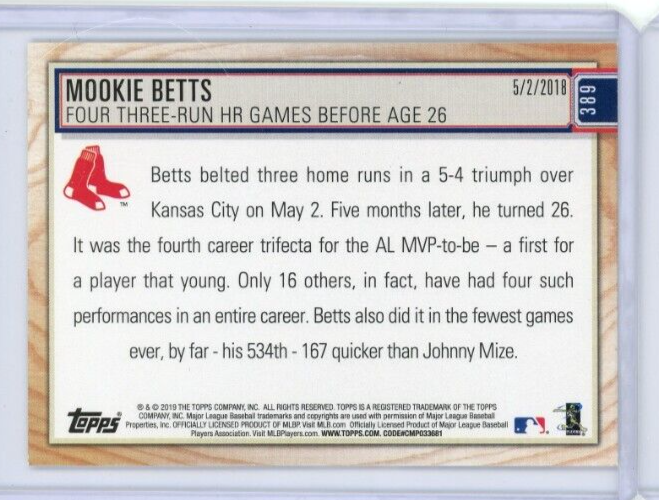 2019 Topps Big League Highlights #389 Mookie Betts - Boston Red Sox ...