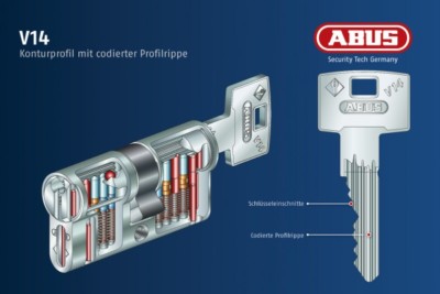 Abus V14 Schließzylinder 40 /45 mm inkl. Sicherungskarte + 3 Schlüssel ...