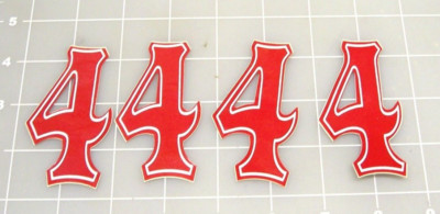 NUMBER 4 STICKER 3" RED/WHITE VINYL 4 QUANTITY COMPETITION SCORING FREE ...