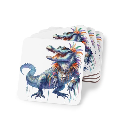 Mystic Shaman Festive Crocodile - Corkwood 4pc Square Coaster Set ...