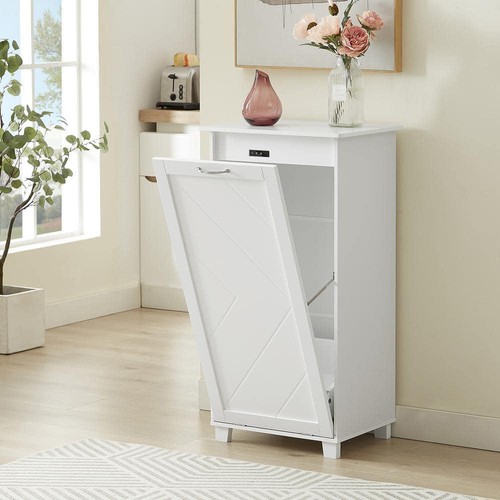 VECELO Kitchen Trash Bin Cabinet White Wood 14.96 in. Buffet Sideboard ...
