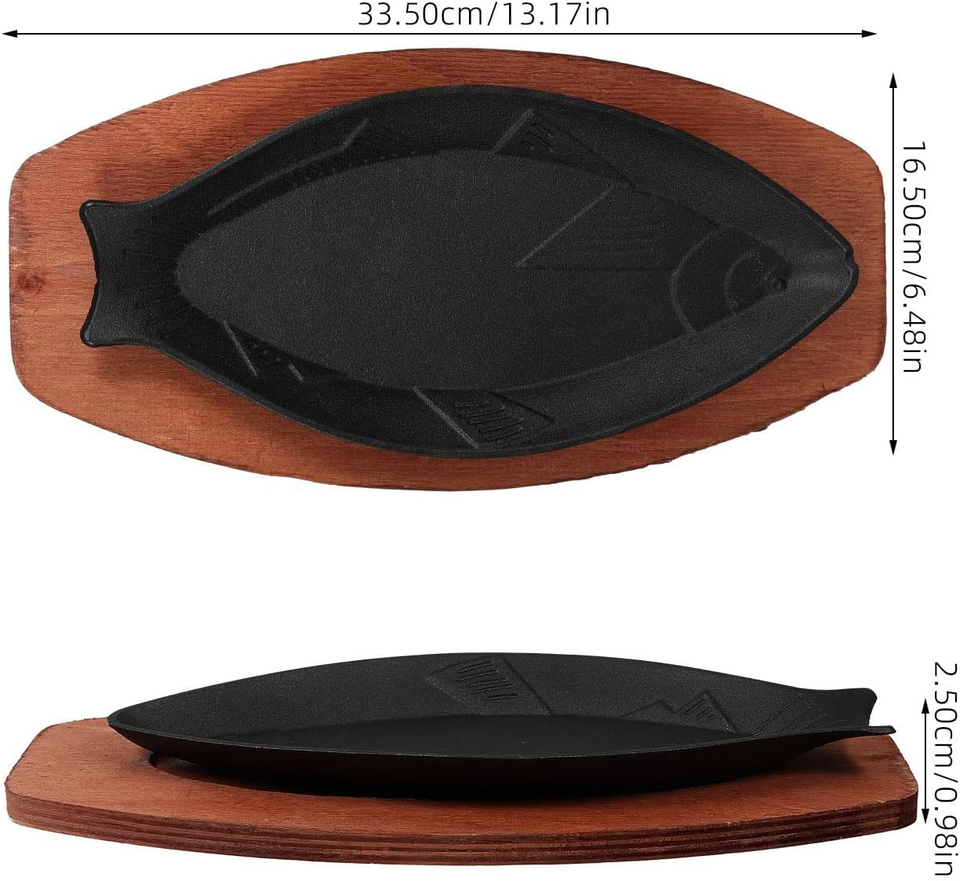 Cast Iron Fish Pan: Cast Iron Skillet with Wooden Base, Fish Shaped Pan ...