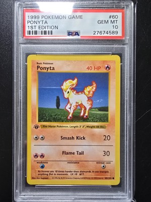 PSA 10 1st Edition Ponyta 60/102 - 1999 Base Set Thick Stamp Pokemon ...