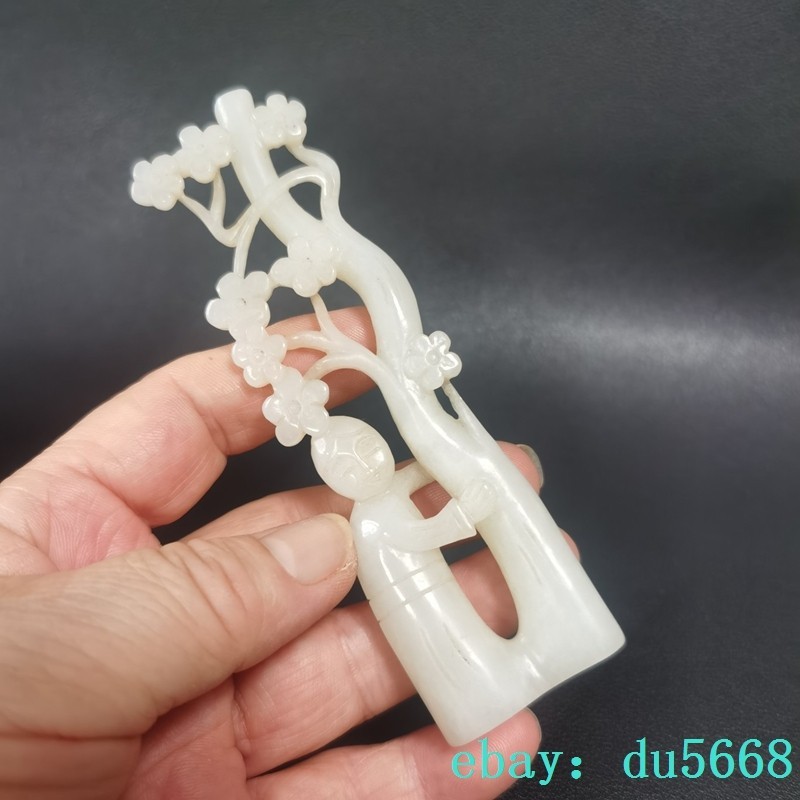 4.4"China Ancient Dynasties Turquoise Carved peach blossom People yubi ...
