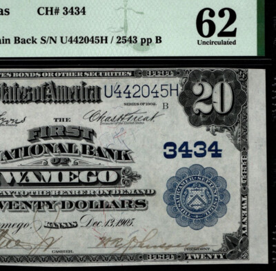1902 $20 The First National Bank of Wamego Kansas CH# 3434 PMG62 (DJJ ...