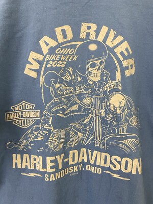 Mens Harley Davidson T Shirt XL Mad River Ohio Bike Week 2022 Blue READ ...