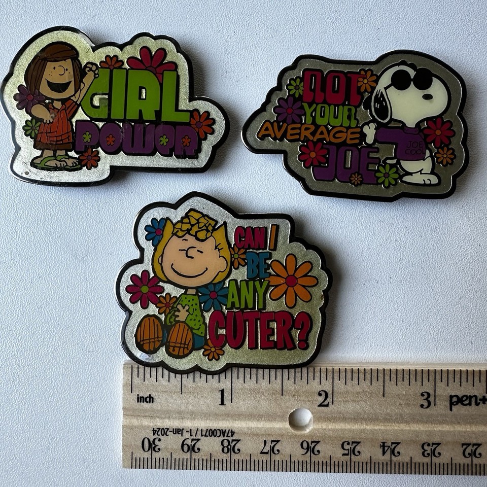 3 Vintage Peanuts Peppermint Patty Joe Cool Snoopy Sally Metal Magnet ...