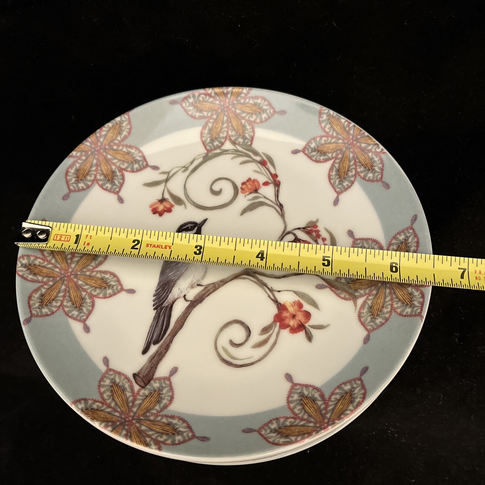 Set Of 4 Small Plates Bird Chickadee Flowers Kate McRostie Prima Design ...