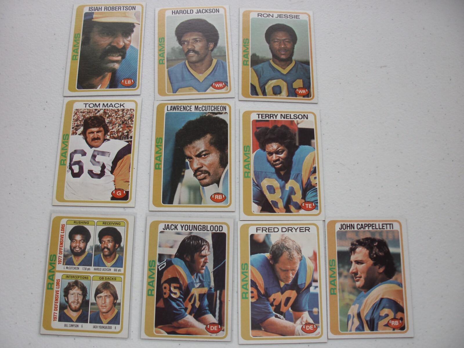 LOT OF 10 - 1978 TOPPS L.A. RAMS CARDS W/ TEAM LEADERS-YOUNGBLOOD-DRYER ...