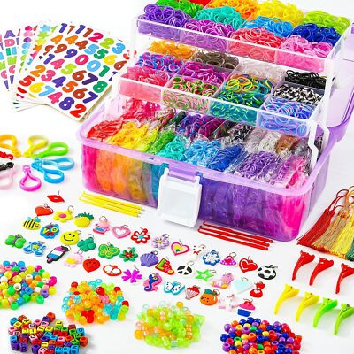 INSCRAFT 17500+ Rubber Loom Bands with 3 Layer Container 28 Colors 600 ...