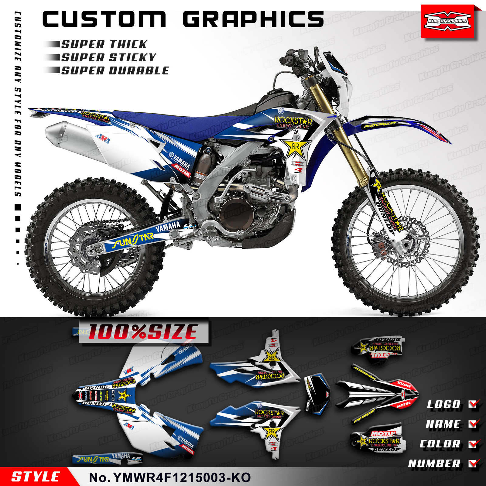 MX Full Custom Vinyl Graphics Decal Kit for Yamaha WR450F 2012 2013 ...