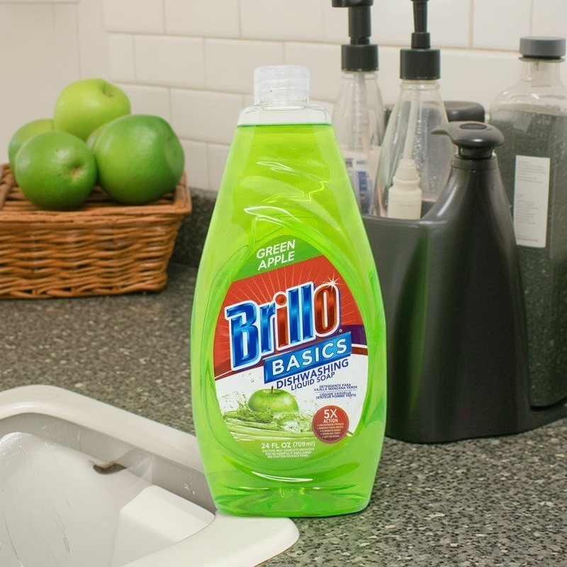 Brillo Basics Green Apple Dish Soap (2-Pack) + Wipes – 3-Piece Cleaning ...