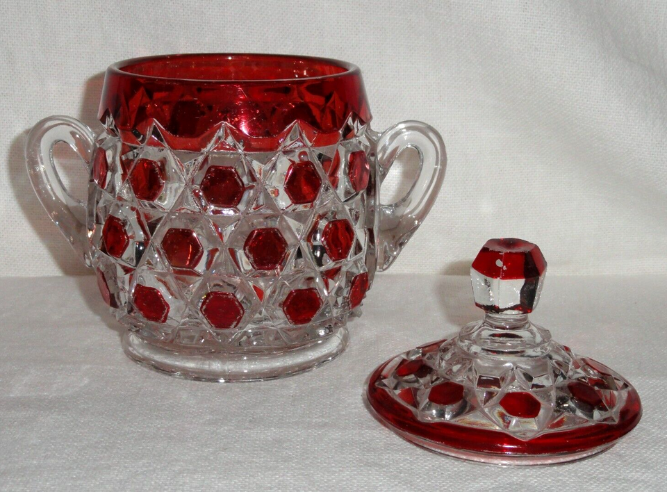 Vintage EAPG Bryce Brothers Sugar Bowl ~ Red Block Ruby Flash ~ Candy ...